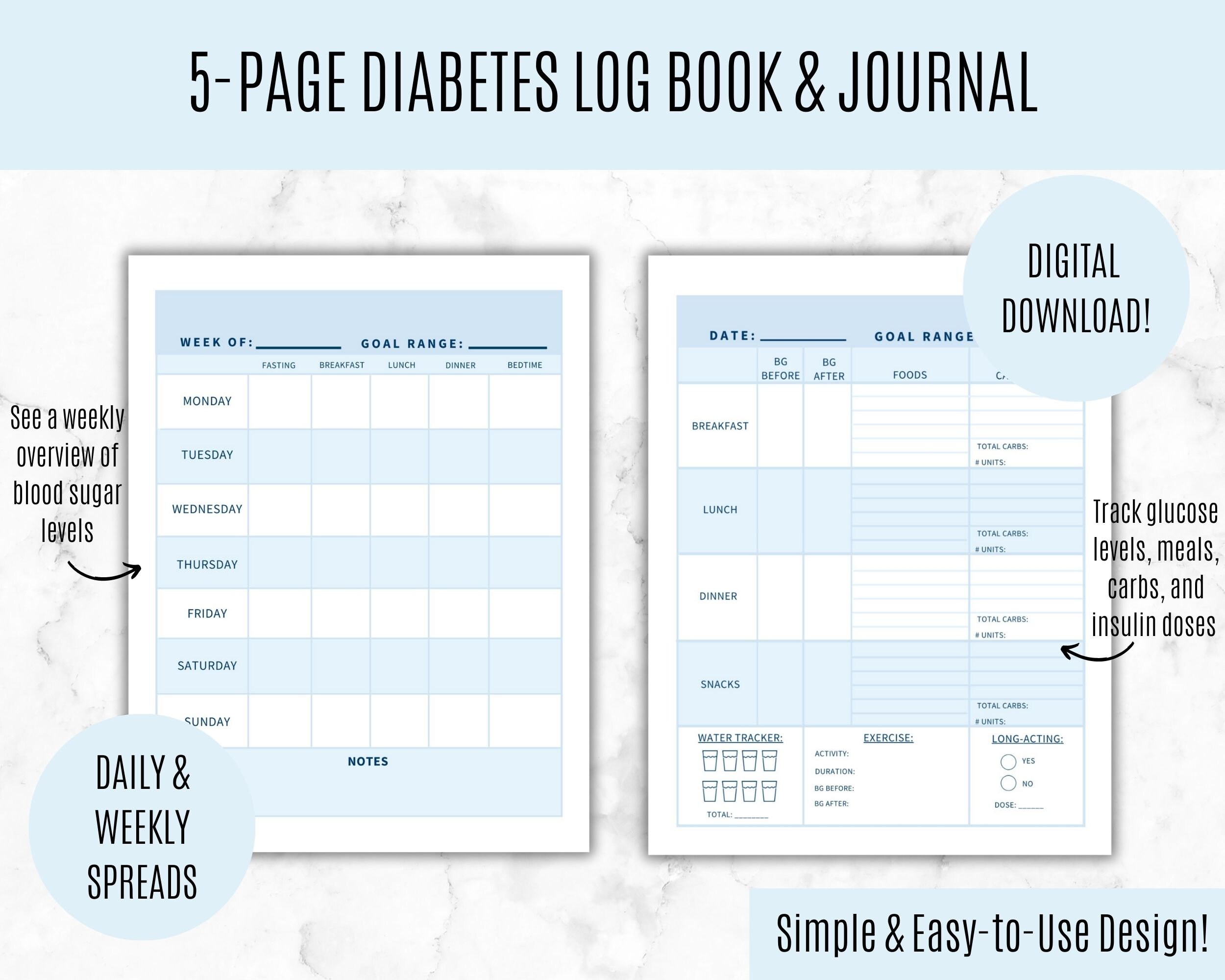 Digital Diabetic Journal Printable Blood Sugar Tracker Type - Etsy