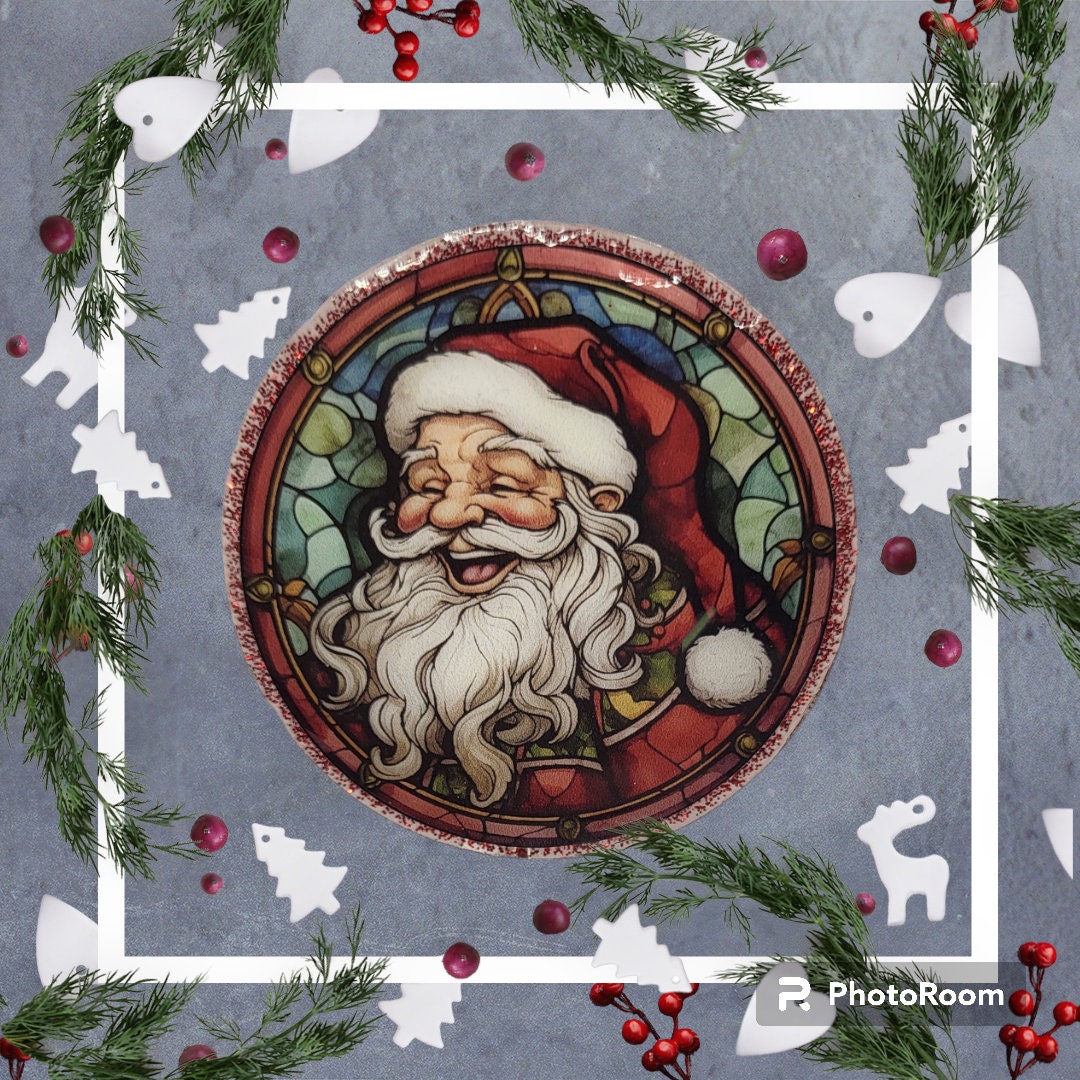 Santa Stained Glass Retractable Badge Reel - Etsy