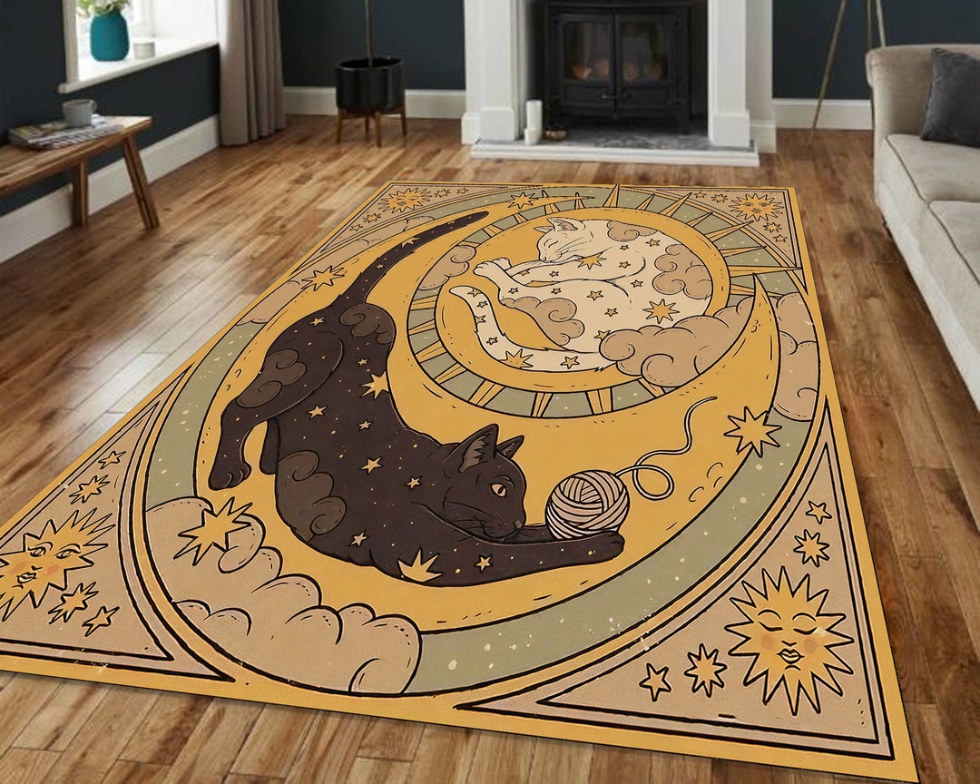 Eclectic Cat Rug, Cat Pattern Rug, Boho Area Rug, Animal Print Rug ...