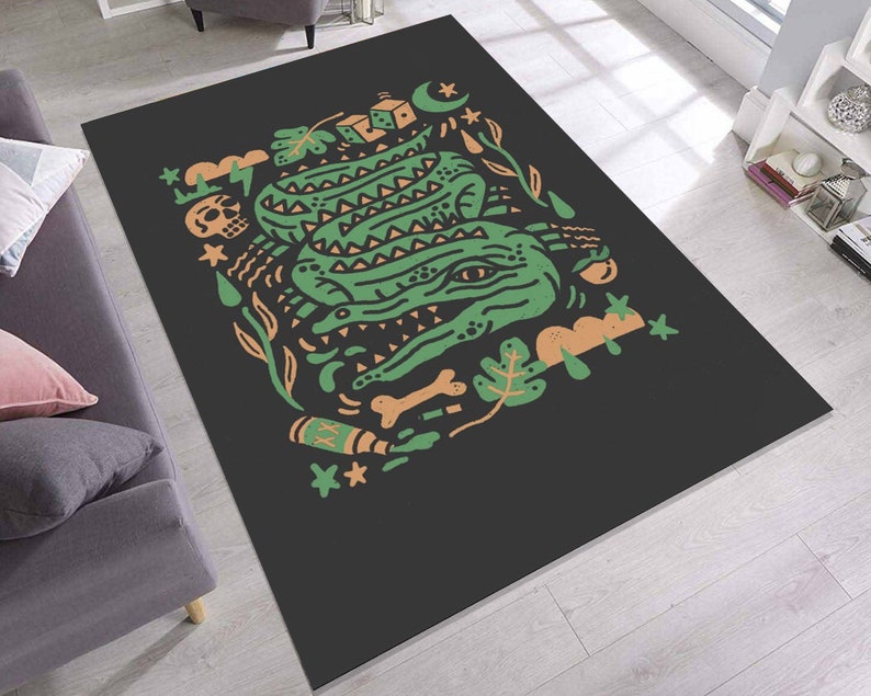 Green Crocodile Rug, Eclectic Cayman Rug, Vintage Alligator, Rug for ...