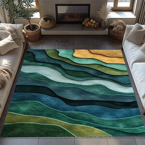 Layered Texture Rug, Multitone Wavy Carpet, Natural Earth Tone Rug ...