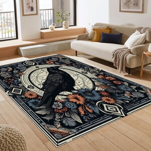 Raven Rug for Goths, Vintage Look Crow Rug, Dark Academia Home Decor ...