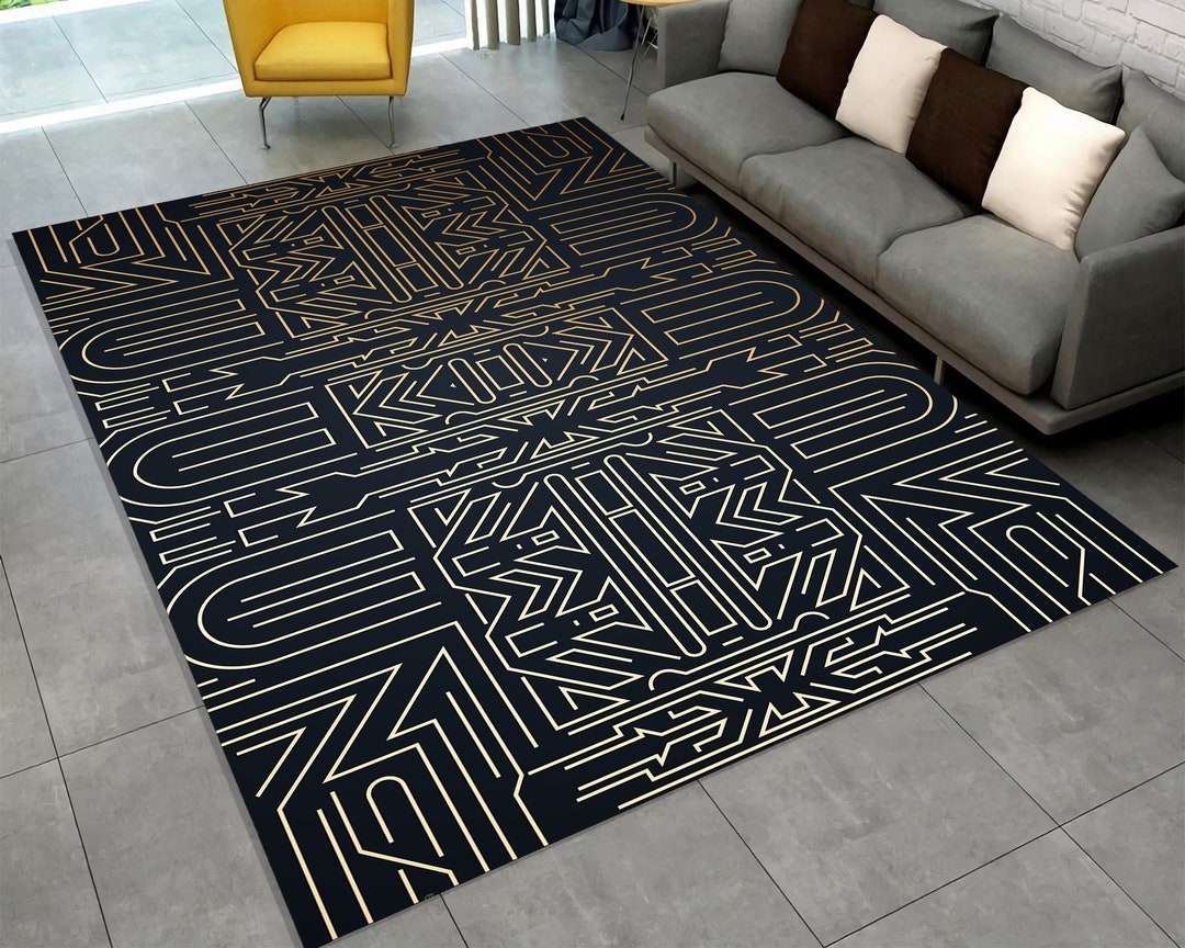 Art Deco Labyrinth Area Rug: Black Gold Geometric Linework - Etsy