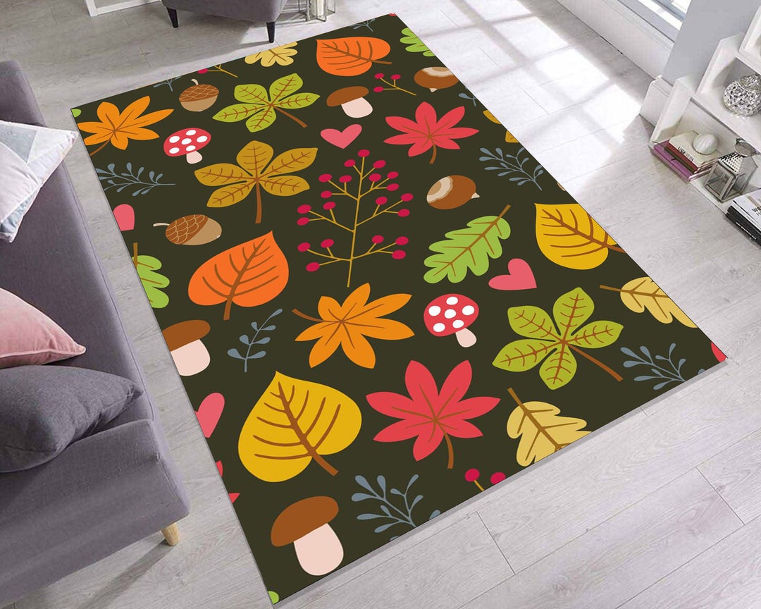 Floral Primitive Rug, Pelt Kitchen Rug, Leaf Herb Rug, Rug for Living ...