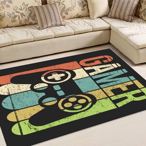 Retro Themed Gamer Rug Game Room Rug Gaming Console Rug Game Controller ...