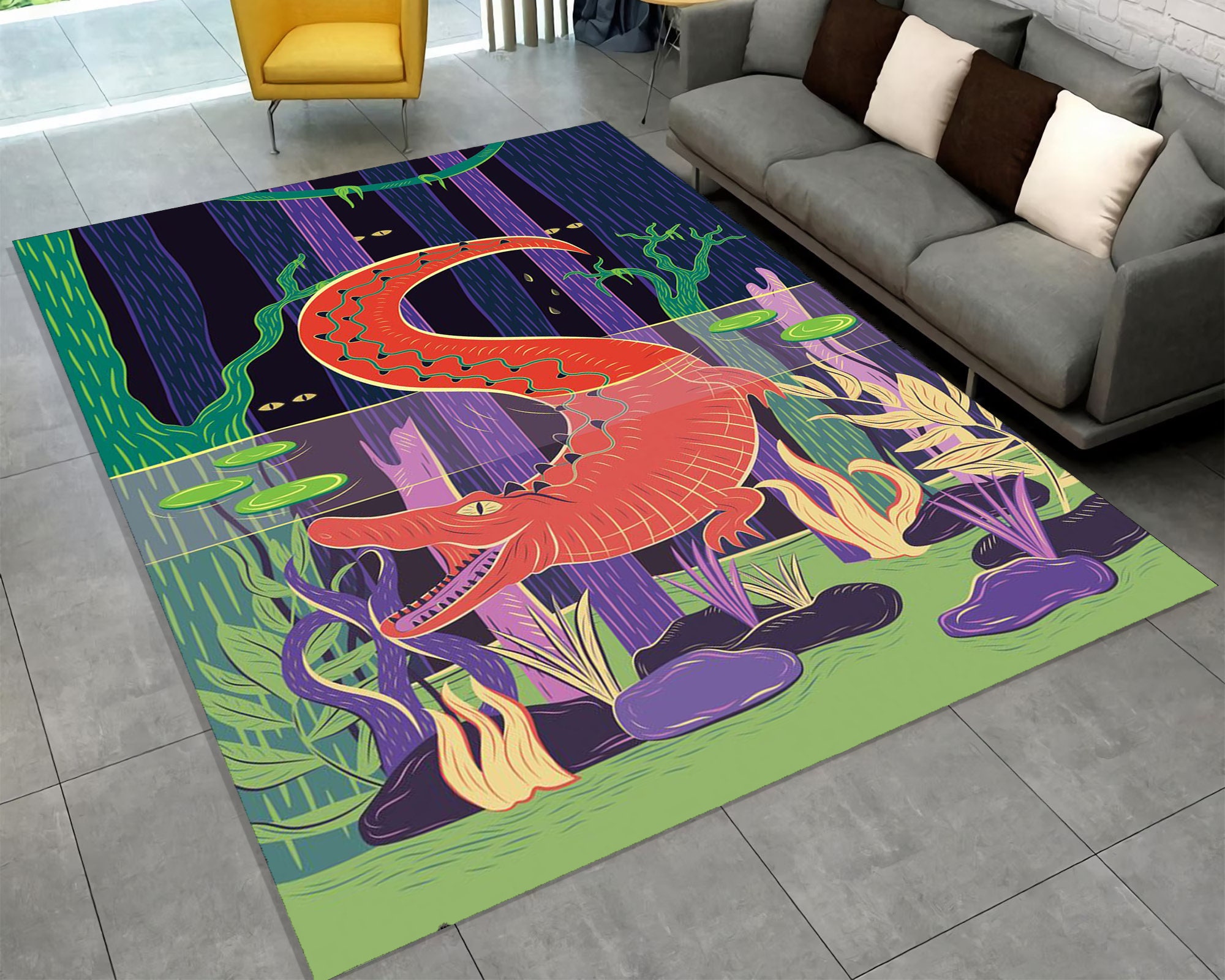 Red Crocodile Rug, Bohem Alligator Rug, Bohemian Cayman Rug, Rug for ...