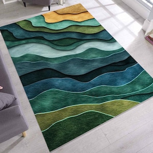 Layered Texture Rug, Multitone Wavy Carpet, Natural Earth Tone Rug ...