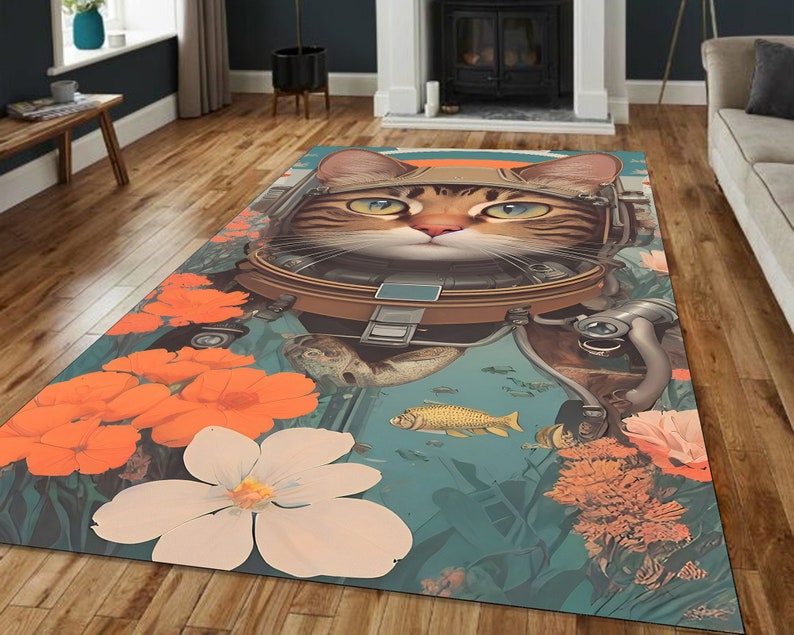 Cat Rug, Cute Cat Decor, Cat Lover Rug, Nonslip Animal Print, Home ...