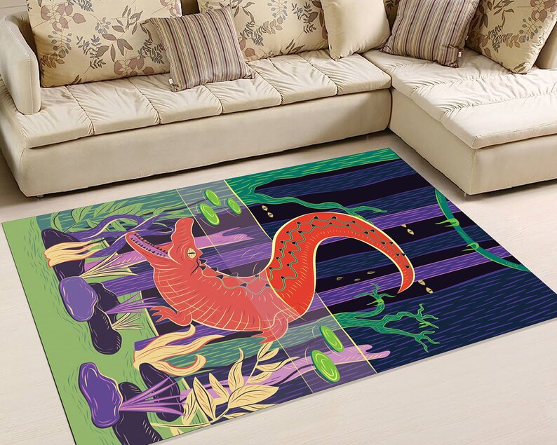Red Crocodile Rug, Bohem Alligator Rug, Bohemian Cayman Rug, Rug for ...