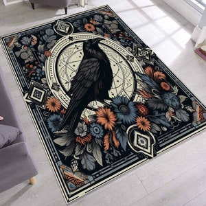 Raven Rug for Goths, Vintage Look Crow Rug, Dark Academia Home Decor ...