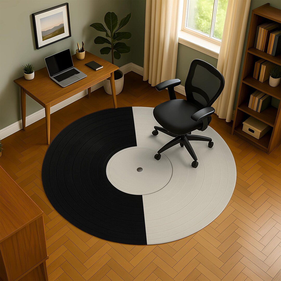 Round Vinyl Record Rug: Black & White Split LP, Minimal Music Decor - Etsy