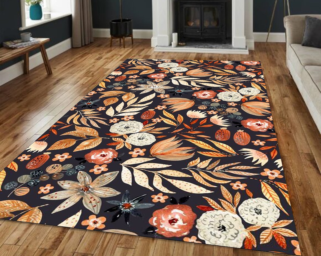 Rectangle Floral Plant Pattern Fall Themed Rug Autumn Cute Kitchen ...