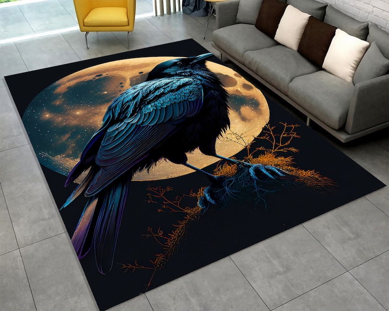 Raven Pattern Rug Crow Moon Decor Rug Bird Raven Rug Animal - Etsy