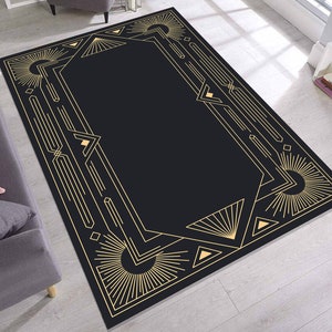 Art Deco Black and Gold Geometric Rug: Modern Minimalist Decor - Etsy