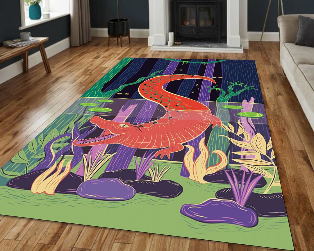 Red Crocodile Rug, Bohem Alligator Rug, Bohemian Cayman Rug, Rug for ...