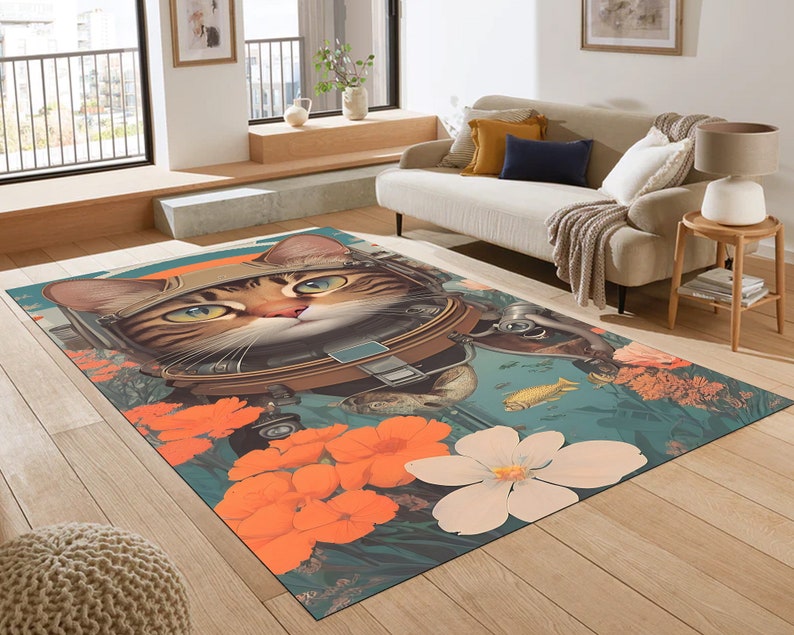 Cat Rug, Cute Cat Decor, Cat Lover Rug, Nonslip Animal Print, Home ...