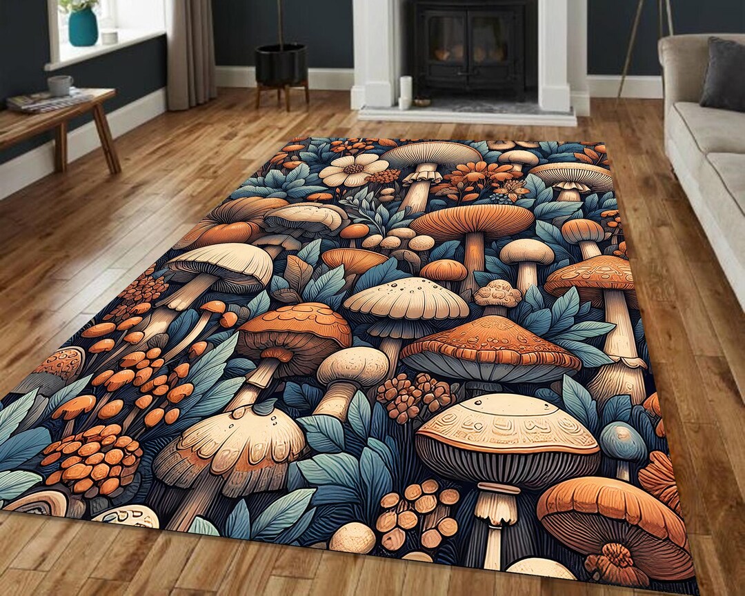 Mushroom Rug, Primitive Rug, Plant Themed Rug, Bohemian Gift, Occult ...