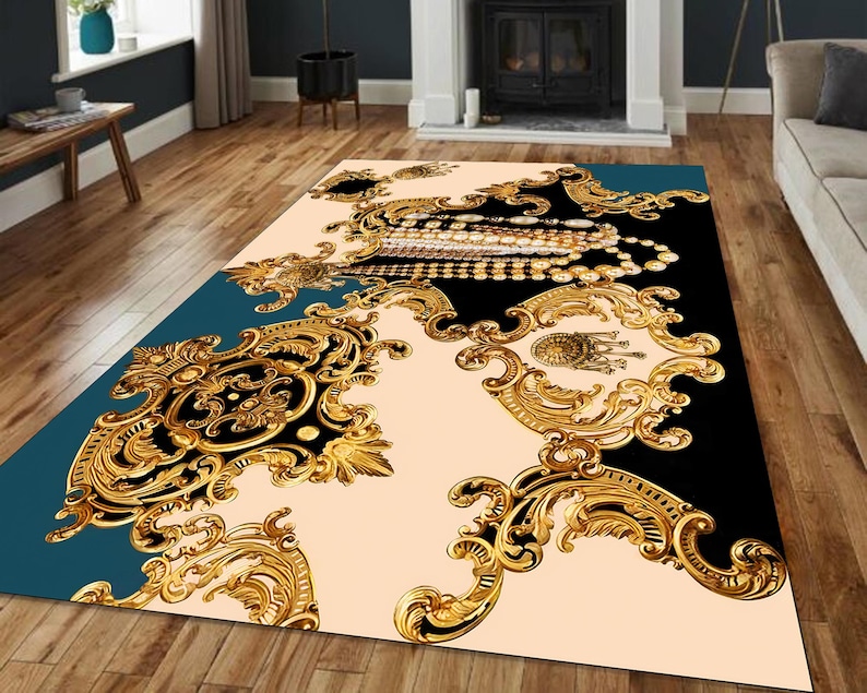 Baroque Gold Pearl Rug: Rococo Black & Champagne Luxe Carpet - Etsy