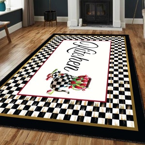 Checkered Kitchen Rug: Black and White Washable Accent Carpet - Etsy