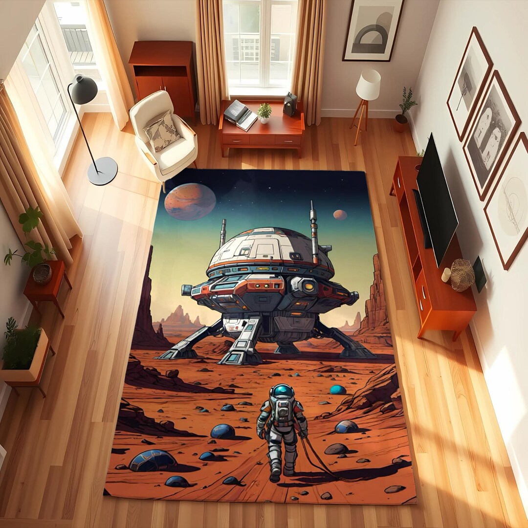 Mars Space Station Rug, Retro Sci-fi Astronaut Carpet - Etsy