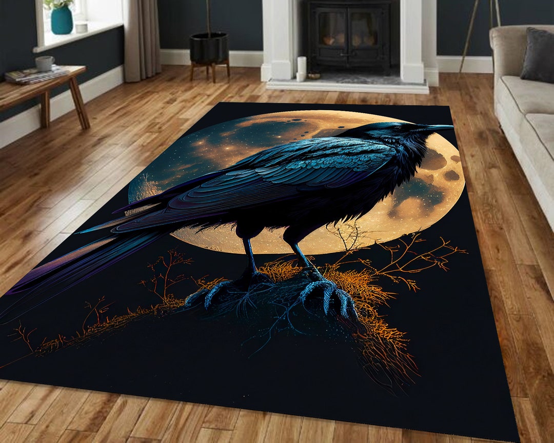 Raven Pattern Rug, Crow Moon Decor Rug, Bird Raven Rug, Animal Print ...