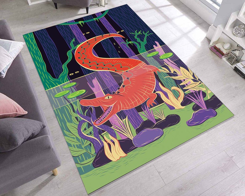 Red Crocodile Rug, Bohem Alligator Rug, Bohemian Cayman Rug, Rug for ...