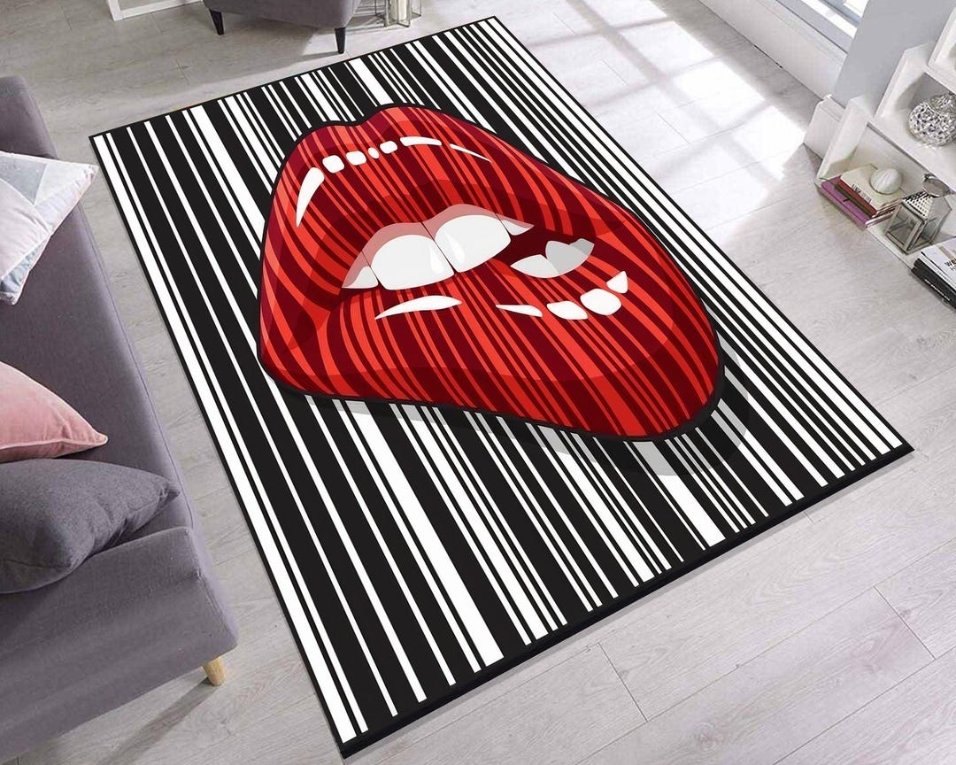Pop Art Red Lips Rug: Modern Striped Area Rug - Etsy