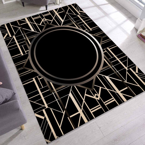 Black Gold Round Rug - Etsy