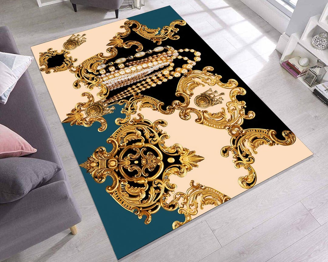 Baroque Gold Pearl Rug: Rococo Black & Champagne Luxe Carpet - Etsy