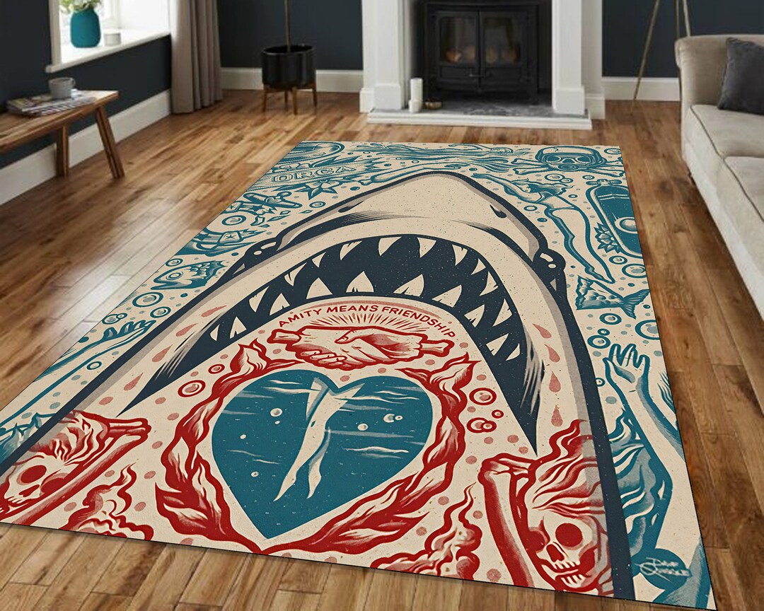 Vintage Shark Rug: 80s Horror Movie Decor, Washable Nonslip Area Rug - Etsy