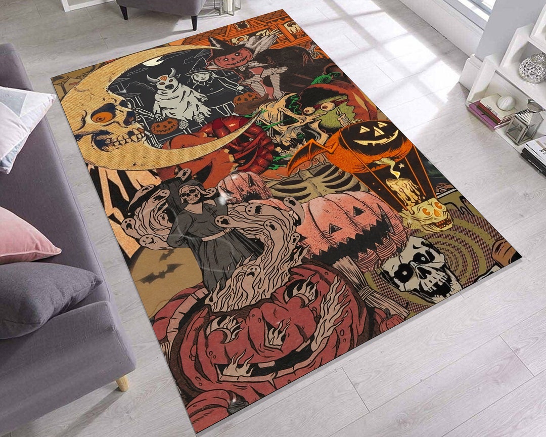 Primitive Halloween Rug, Pumpkin Ghost Rug, Spooky Season Rug ...