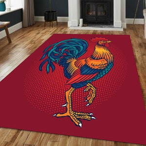 Pop Art Rooster Rug for Kitchen, Color Burst Farmhouse Rug, Retro ...