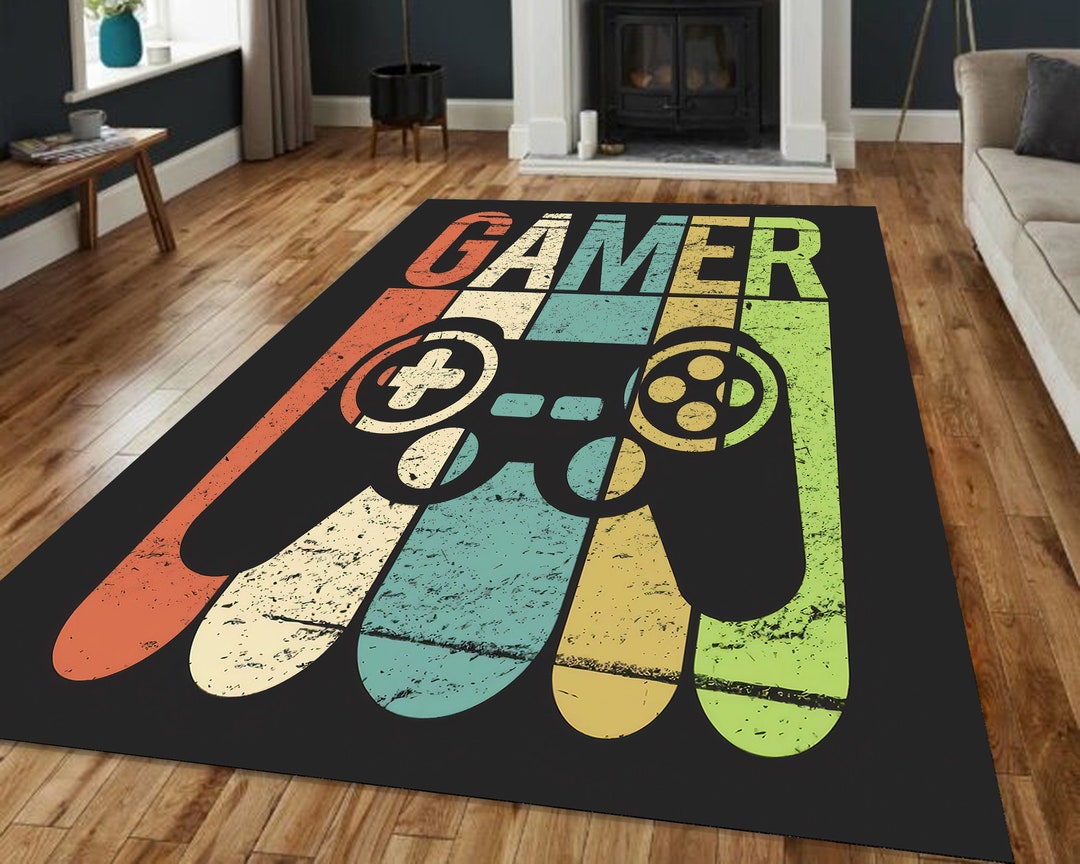 Retro Themed Gamer Rug Game Room Rug Gaming Console Rug Game Controller ...