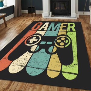 Retro Themed Gamer Rug Game Room Rug Gaming Console Rug Game Controller ...
