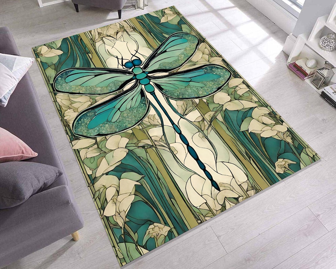 Art Nouveau Dragonfly Rug: Eco-friendly Digital Print, Non-slip - Etsy