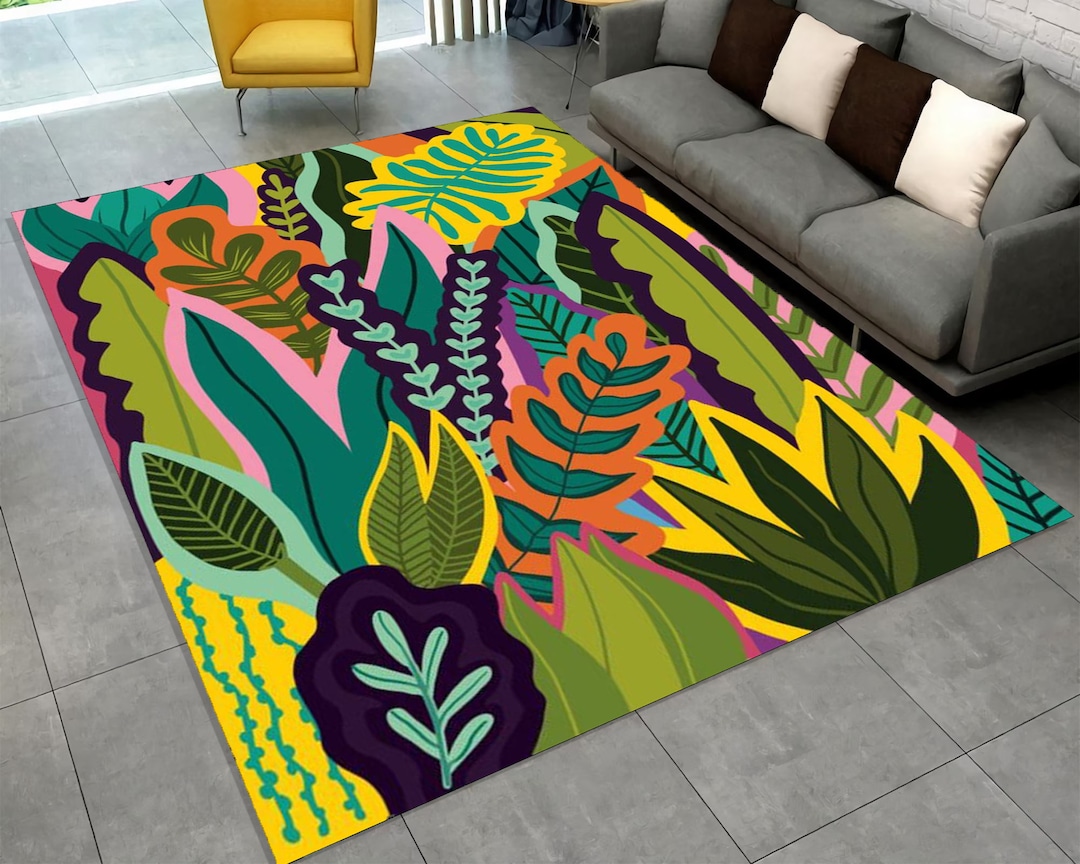 Jungle Pop Rug for Colorful Rooms, Tropical Leaf Rug With Bold ...