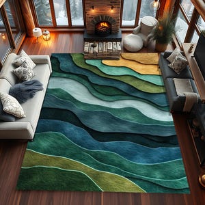 Layered Texture Rug, Multitone Wavy Carpet, Natural Earth Tone Rug ...