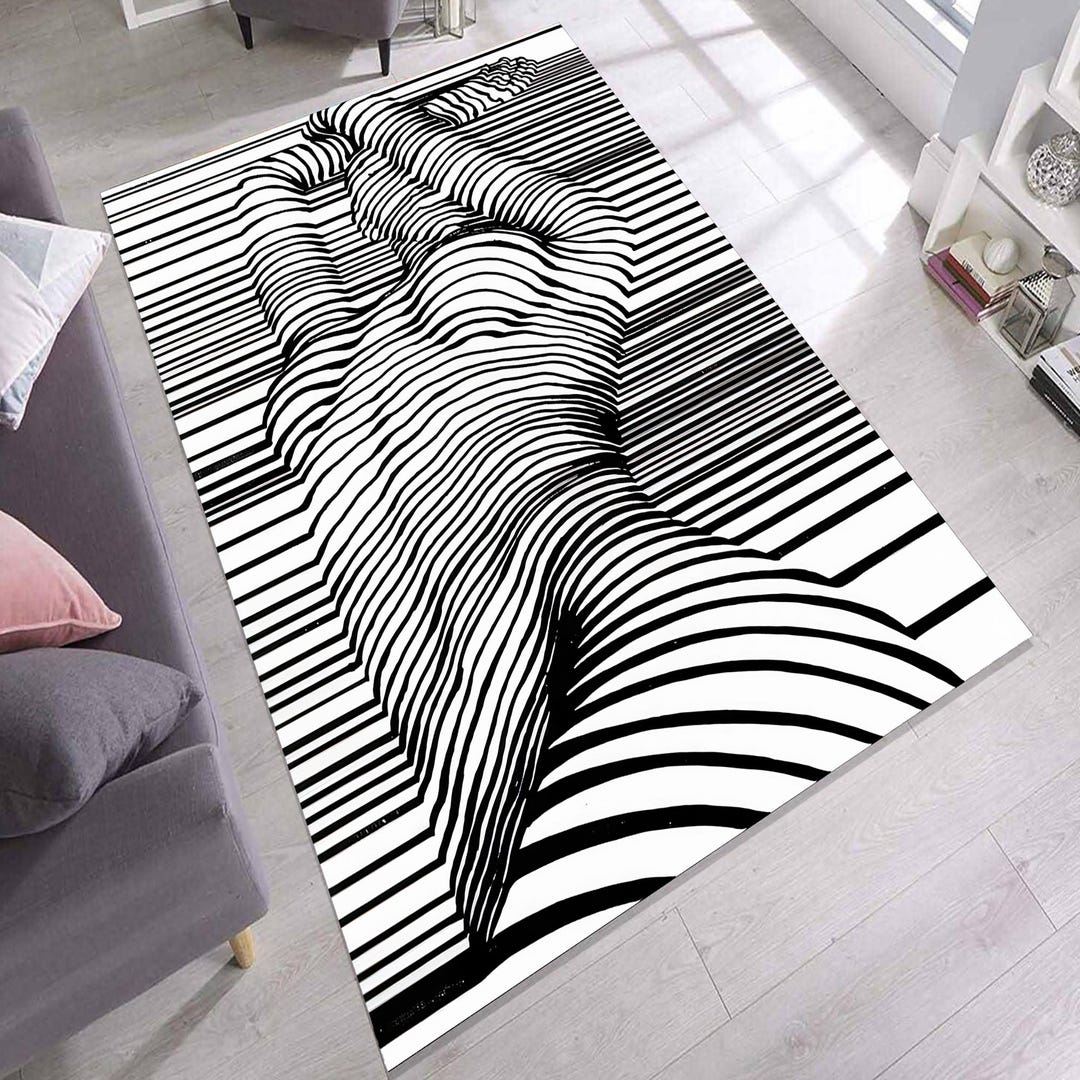 Abstract Line Art Rug: Modern Black and White Decor - Etsy