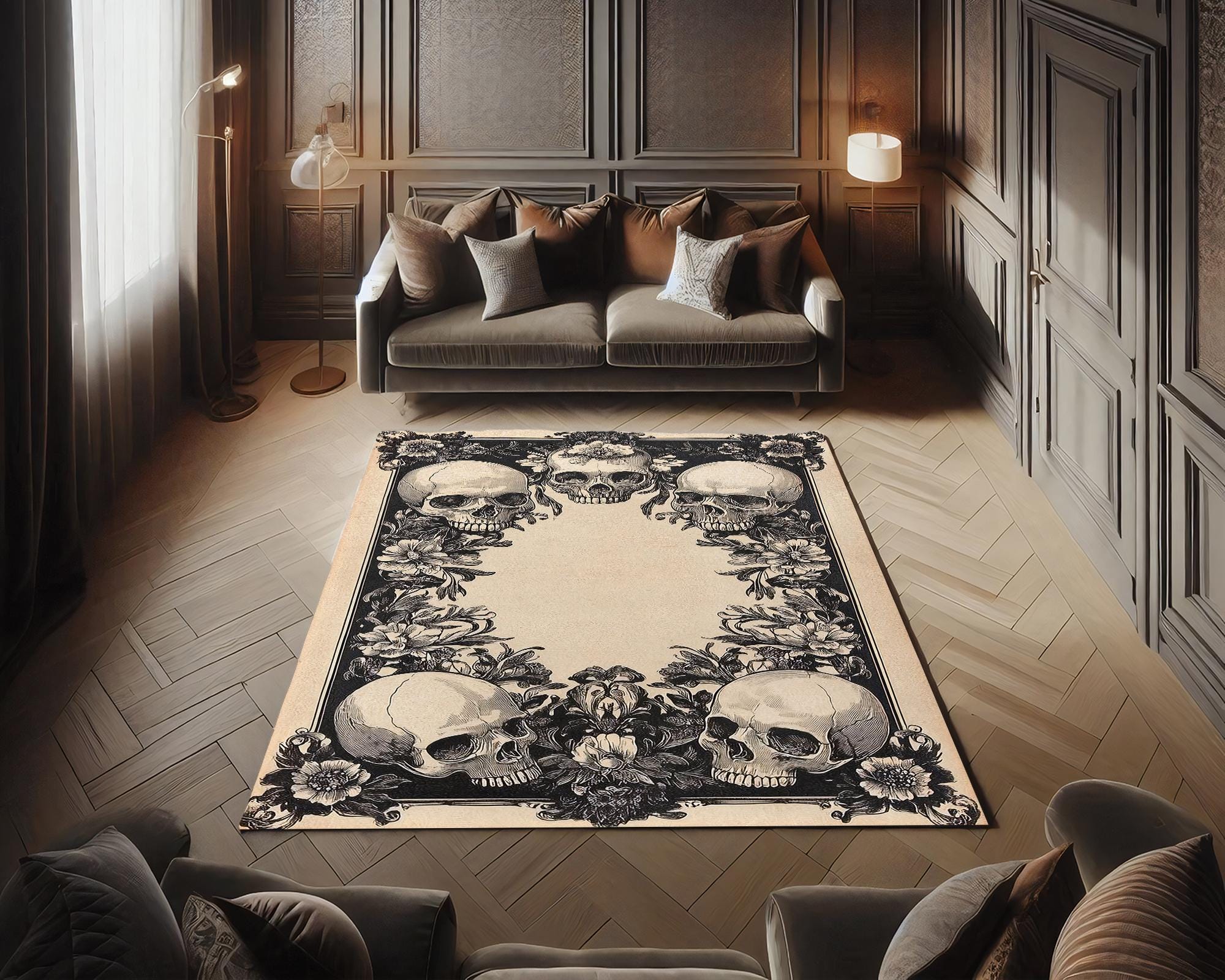 Gothic Skull Floral Rug: Dark Victorian Home Decor - Etsy