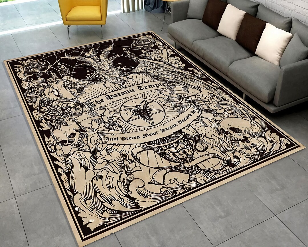 Occult Goat Head Rug: Gothic Pentagram Floor Carpet - Etsy