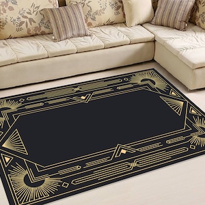 Art Deco Black and Gold Geometric Rug: Modern Minimalist Decor - Etsy