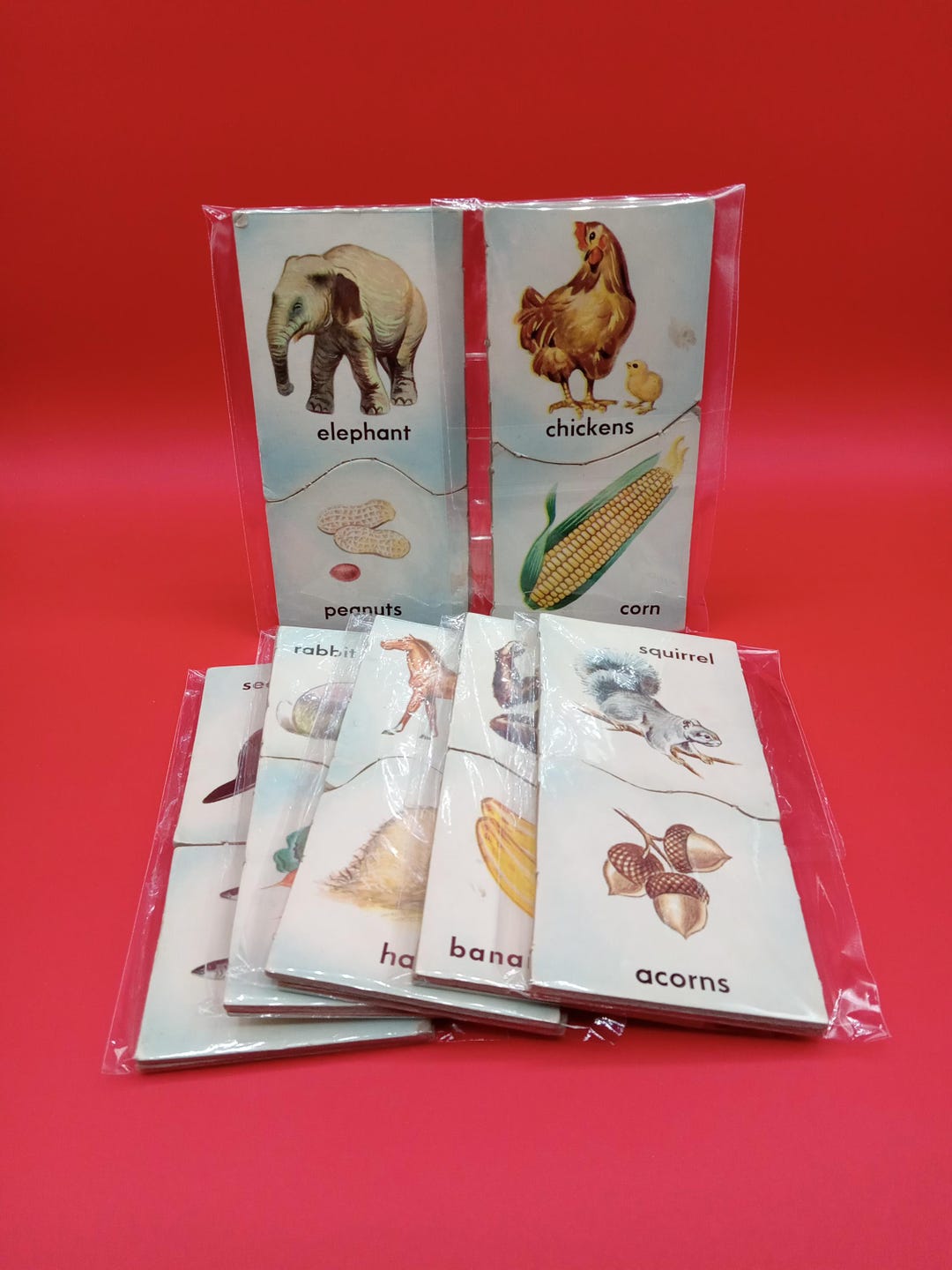 Vintage Educational Matching Cards With Animals and the Foods They Eat ...