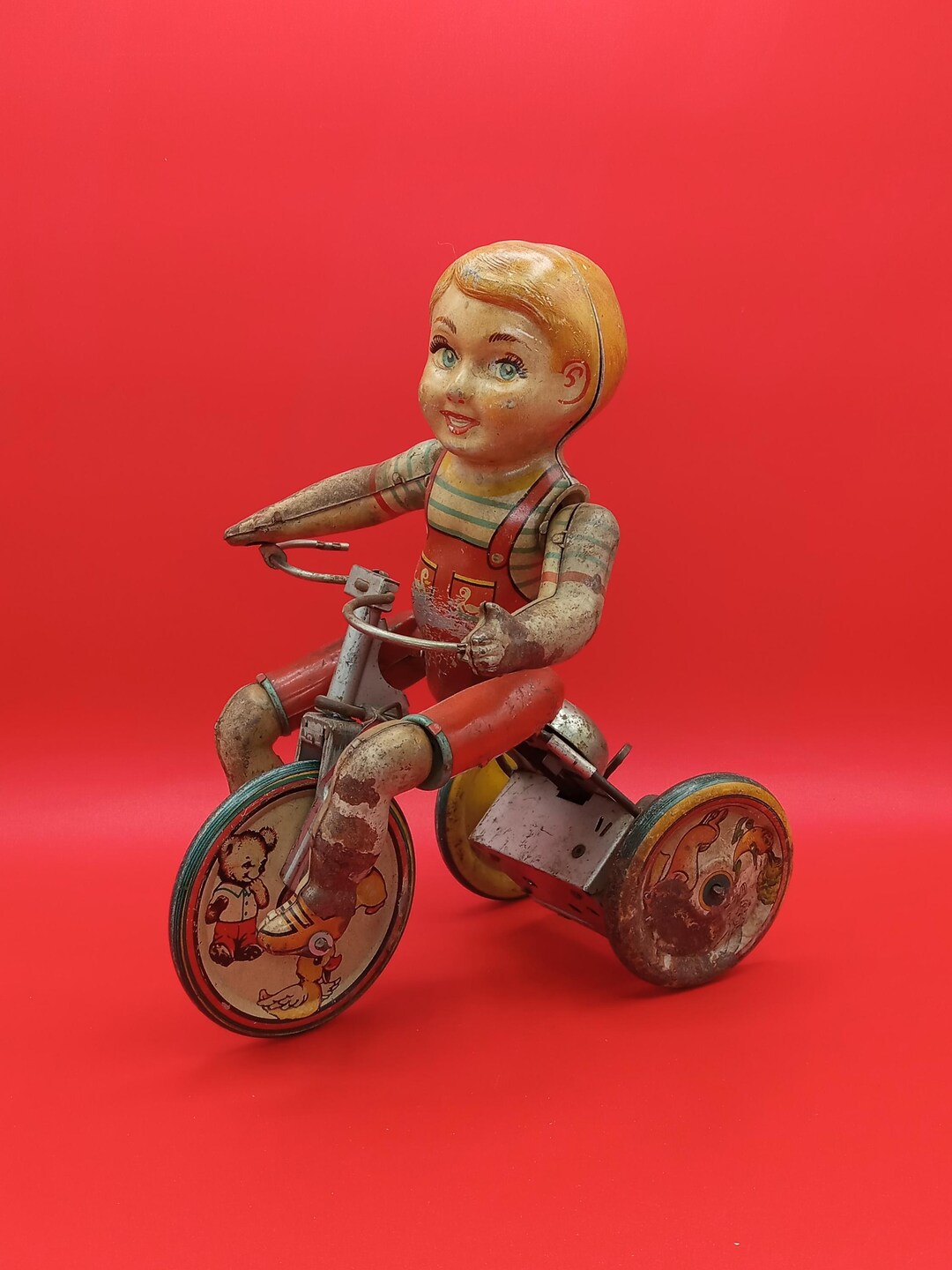 Vintage 1940s Kiddy Cyclist Tin Toy Made by Unique Art Mfg. Co Inc. in ...