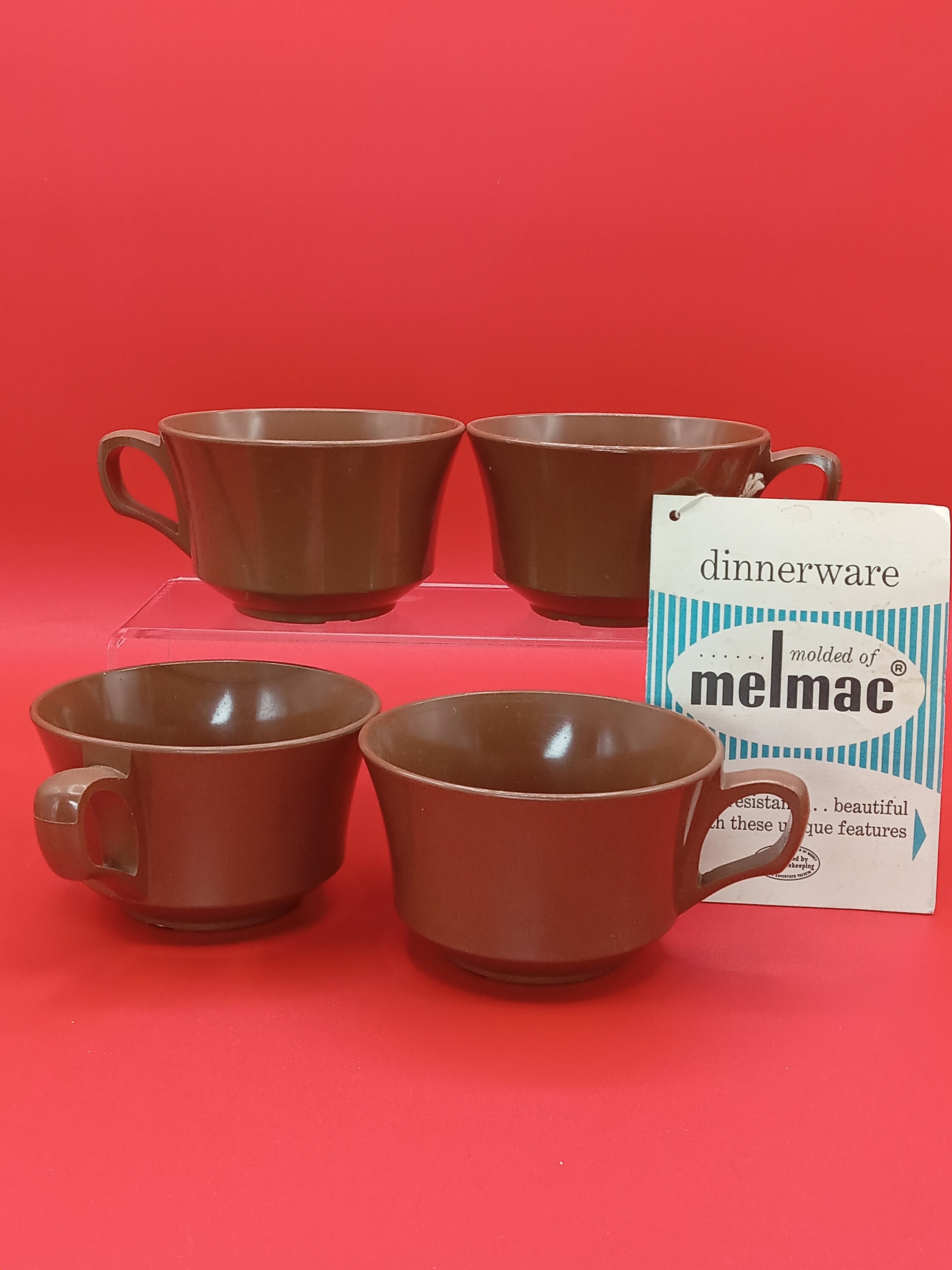 Set of 4 Brown MCM Melmac Teacups With Tag From Allied Chemical - Etsy