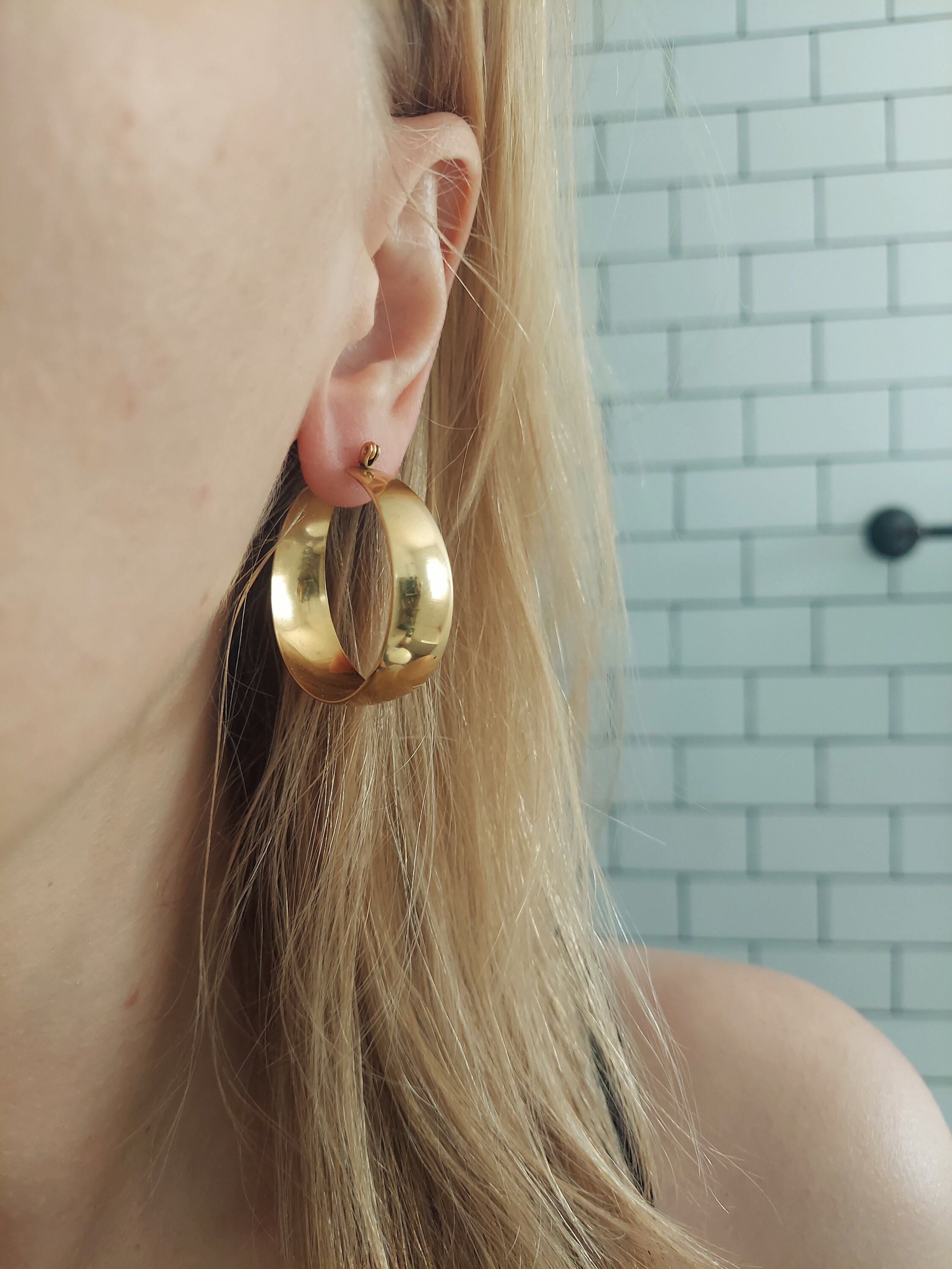 Wide Hoops, Chunky Earrings, Large Golden Earrings, Large Hoops, Medium ...