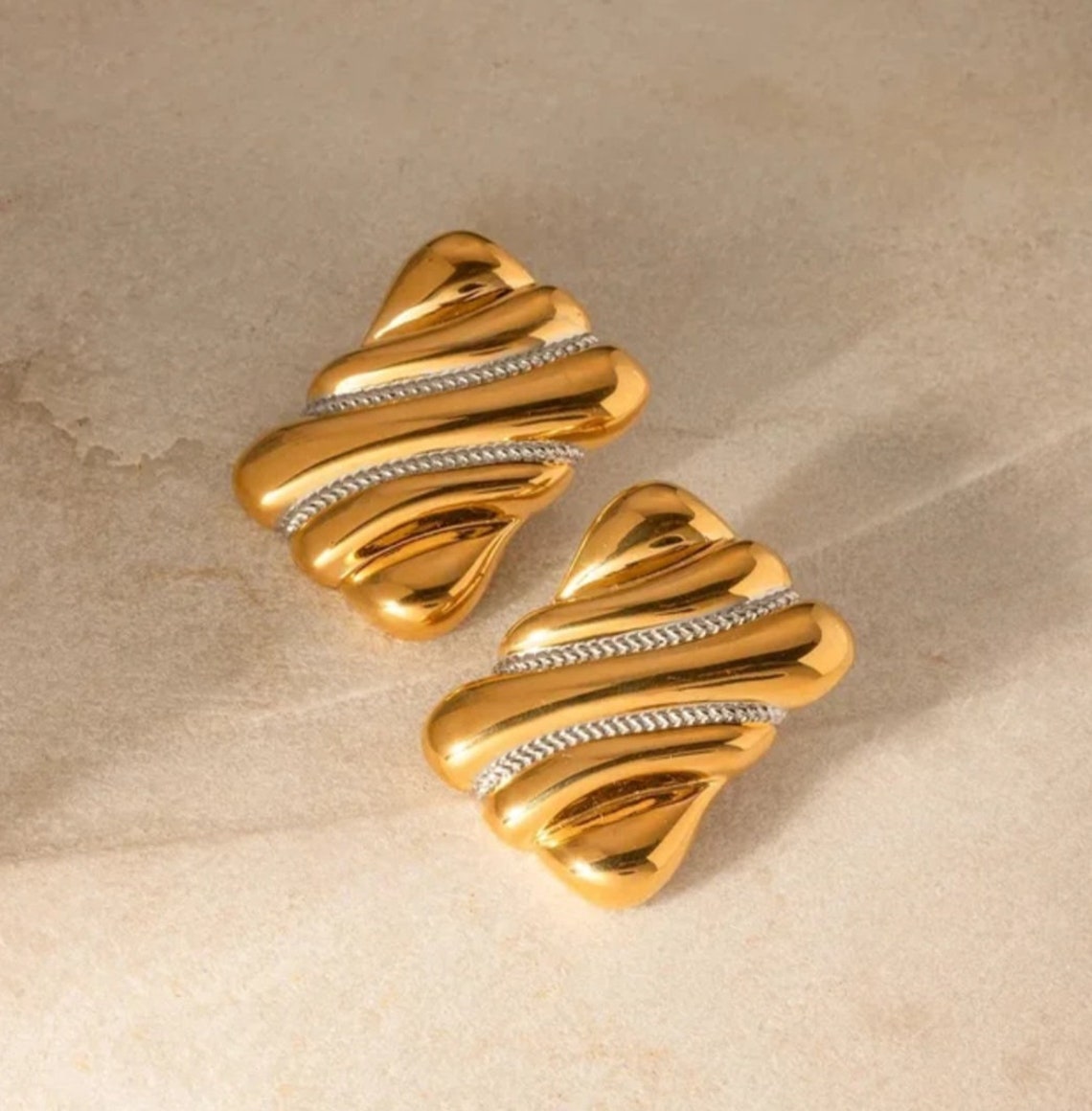Gold Rectangle Earrings, Chunky Gold Geometric Earrings, Abstract ...