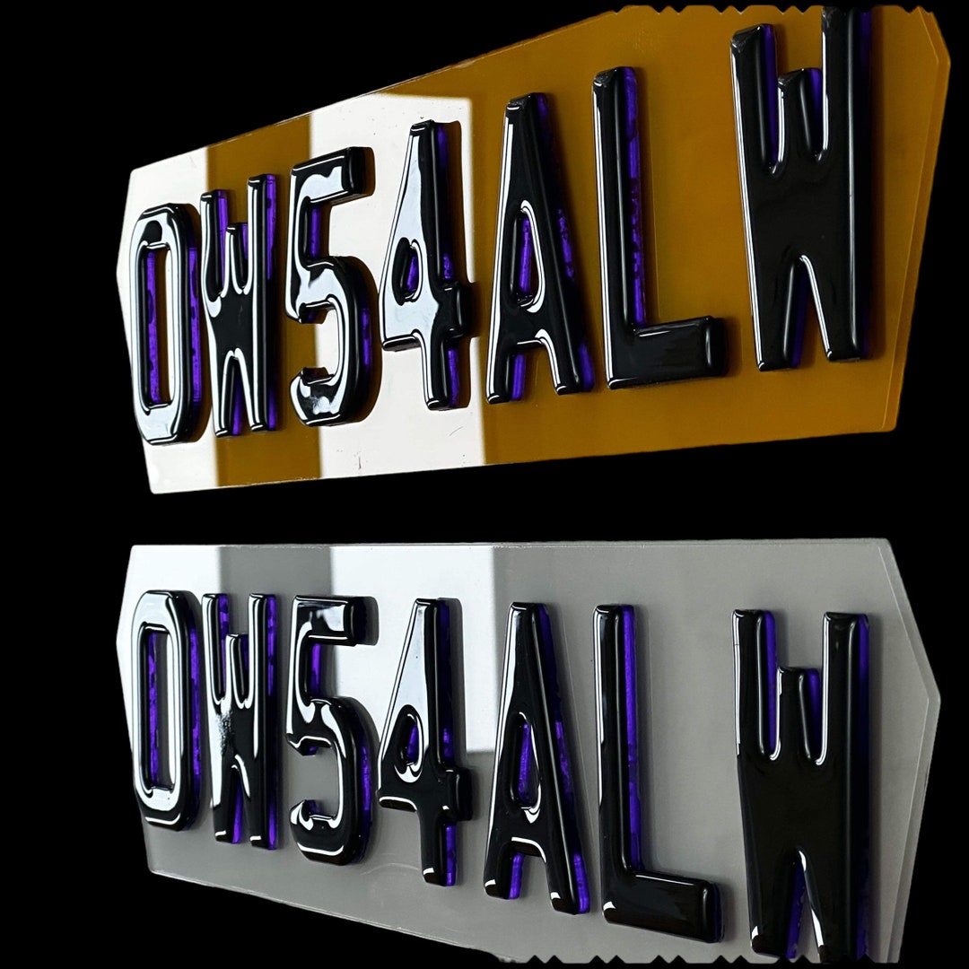 4D Purple Neon Number Plates With a Choice of Different Tops on Hex ...