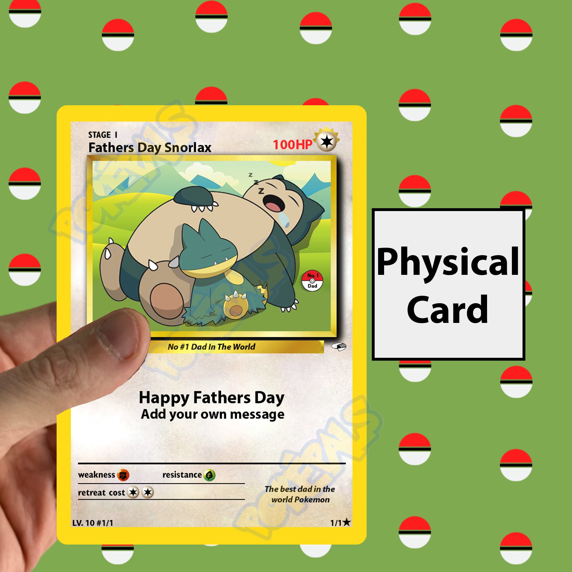 Pokemon Fathers Day Personalised Snorlax Card Pixel Art in a Graded ...