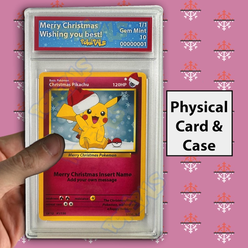 Pikachu Christmas Pokemon Card Personalised - in a Graded Case ...