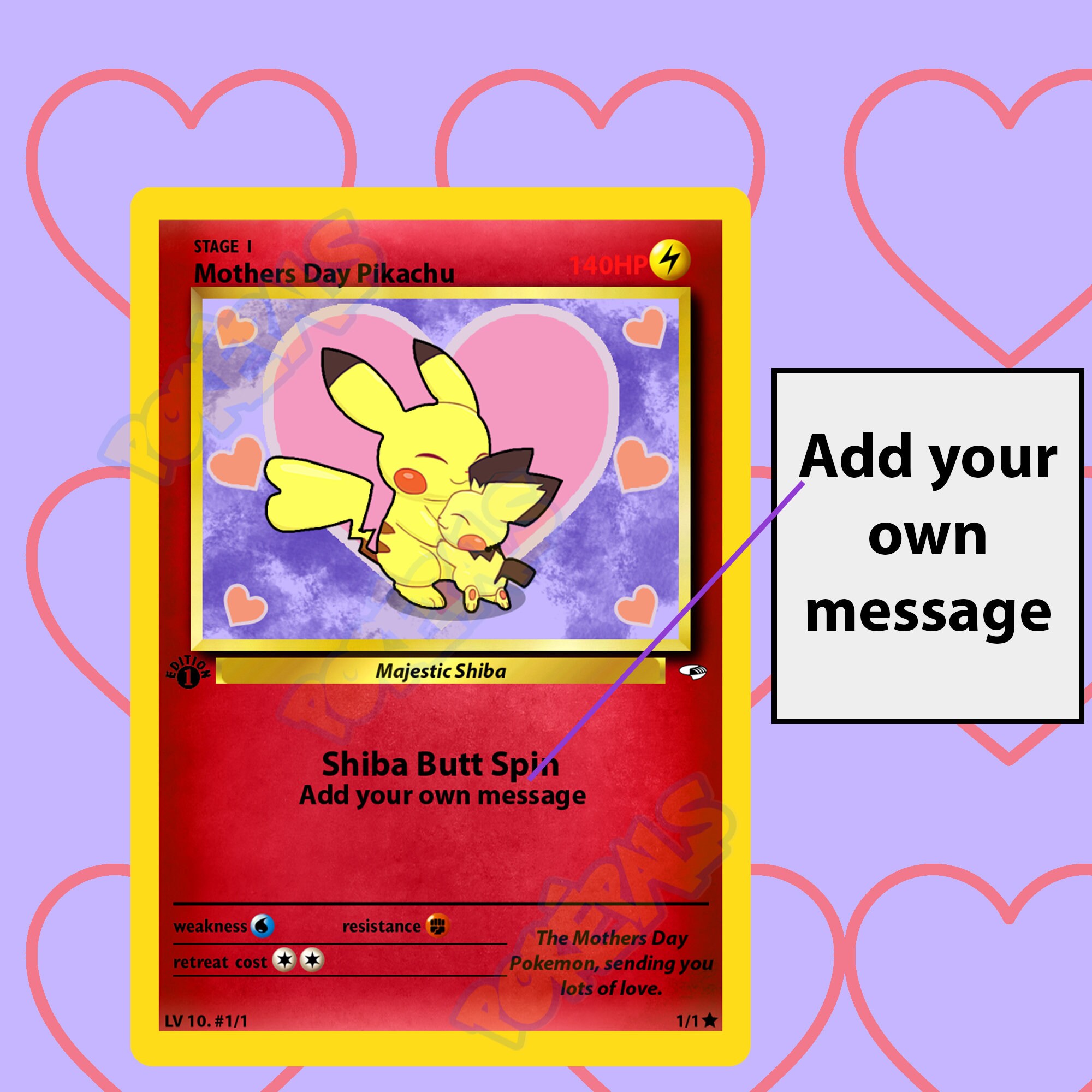 Personalised Pikachu Mothers Day Pokemon Card Pixel Art in a Graded ...